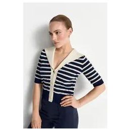 Cardigan RICHROYAL, Damen, Gr. S, midnight blau, Strick, Obermaterial: 56% Viskose, 24% Polyester, 13% Baumwolle, 7% Polyamid, gestreift, regular fit taillenbedeckt, V-Ausschnitt, eingesetzt Rippb&uuml;ndchen, Strickjacken, Regular fit mit Matrosenkragen