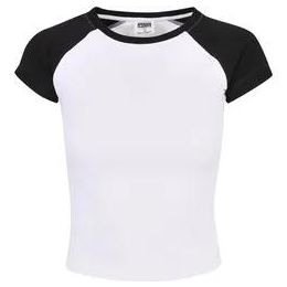 Kurzarmshirt Urban Classics "Urban Classics Damen", Damen, Gr. XS, wei&szlig;, schwarz, 95% Baumwolle, 5% Elasthan, unifarben, slim fit, Rundhals, Shirts