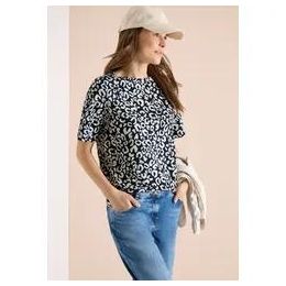 3/4-Arm-Shirt Cecil, Damen, Gr. XL (44), urban dunkelblau, Web, 100% Baumwolle, comfort fit normal, U-Boot-Ausschnitt, B&uuml;ndchen, Shirts 3/4-Arm-Shirt, mit Leoprint