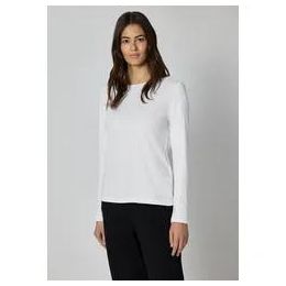 Langarmshirt Street One, Damen, Gr. 44, wei&szlig;, Web, 50% Baumwolle, 50% Modal, unifarben, normal normal, U-Boot-Ausschnitt, abgesteppt, Shirts Langarmshirt, mit U-Boot-Ausschnitt