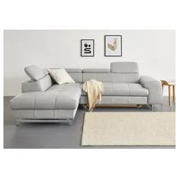 Ecksofa COTTA "Chef L-Form", argent, B:257cm H:72cm T:206cm, Luxus-Microfaser (100% Polyester);Kunstleder Softlux;Leder Advantage (abgedecktes Spalt-Rindsleder), R&uuml;ckseite mit schwarzem Spannstoff bezogen;NaturLEDER (echtes Rindsleder), R&uuml;ckseite mit schwarzem Spannstoff bezogen, Sofas, Ecksofa, mit Kopfteilverstellung, edle Metallkufen, wahlweise mit Bettfunktion
