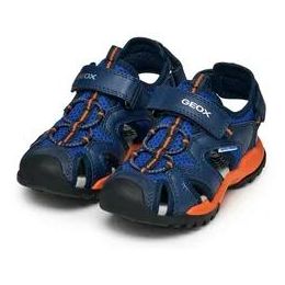 Sandale Geox "J BOREALIS BOY", M&auml;dchen, Gr. 39, blau, orange, Lederimitat, Textil, Mesh, Basic, Schuhe Sandale, Kinderschuh mit Zehenschutz, Gr&ouml;&szlig;enschablone zum Download