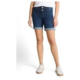 Jeansshorts Tom Tailor "ALEXA Slim", Damen, Gr. 29, N-Gr, used schwarz stone blau denim, Denim/Jeans, Obermaterial: 66% Baumwolle, 33% Polyester, 1% Elasthan. Futter: 65% Baumwolle, 35% Polyester, unifarben, schmal kurz, Jeans Jeansshorts, mit Aufschlag und Stretch