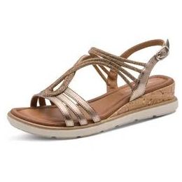 Keilsandalette Tamaris, Damen, Gr. 38, bronzefarben, Lederimitat, Textil, gl&auml;nzend, Schuhe, Sommerschuh, Riemchensandale im Metalliclook