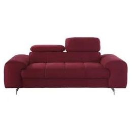 2-Sitzer COTTA "Chef", rot, B:196cm H:72cm T:105cm, Softlux-Kunstleder;NaturLeder (echtes Rindsleder);Luxus-Microfaser (100% Polyester), Sofas, Big-Sofa mit Kopfteilverstellung, edle Metallkufen