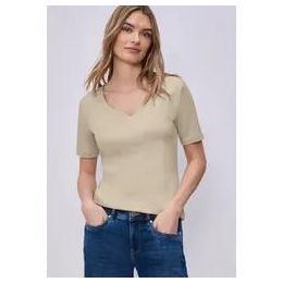 T-Shirt Street One, Damen, Gr. 44, cotton beige, Web, 50% Baumwolle, 50% Modal, unifarben, normal normal, Rundhals, abgesteppt, Shirts T-Shirt, Basic