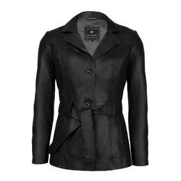 Lederjacke FELIX HARDY "Lederjacke mit G&uuml;rtel und Kn&ouml;pfen", Damen, Gr. M, schwarz, 100% Lammleder, Jacken