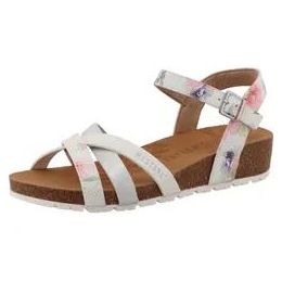 Sandalette Mustang SHOES "Magnolia", Damen, Gr. 37, wei&szlig; multi, Lederimitat, Textil, Schuhe Sandalette, Riemchensandale, Sommerschuh mit modischem Druck