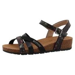 Sandalette Mustang SHOES "Magnolia", Damen, Gr. 36, schwarz multi, Lederimitat, Textil, Schuhe Sandalette, Riemchensandale, Sommerschuh mit modischem Druck