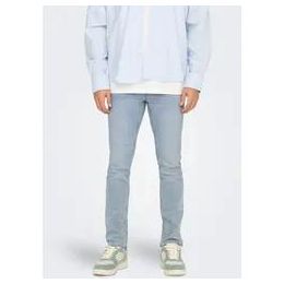 Only & Sons Slim-fit-Jeans ONLY & SONS "ONSLOOM SLIM BOX PIM DNM MU OTL", Herren, Gr. 30, L&auml;nge 30, light blau denim, Denim/Jeans, Obermaterial: 50% Baumwolle, 30% Polyester, 18% Viskose, 2% Elasthan, Abriebeffekte, slim fit kn&ouml;chellang, Jeans Slim-fit-Jeans