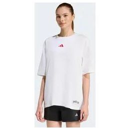 T-Shirt Adidas SPORTSWEAR "MINI EMBROIDERY OVERSIZED GRAPHIC", Damen, Gr. XL, wei&szlig;, pure ruby, Obermaterial: 100% Baumwolle, Shirts T-Shirt