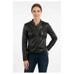 Lederjacke Mauritius "MWLuena", Damen, Gr. XXL (44), schwarz, Obermaterial: 100% Schafsleder. Futter: 100% Baumwolle. &Auml;rmelfutter: 100% Polyester, unifarben, regular fit h&uuml;ftlang, mit Druckknopf, Jacken, im minimalistischen Design