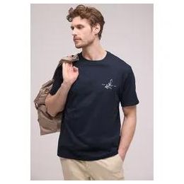 T-Shirt Street One MEN, Damen, Gr. M (40), schwarz ink blau, Web, 100% Baumwolle, bedruckt, normal normal, Rundhals, abgesteppt, Shirts T-Shirt, aus reiner Baumwolle