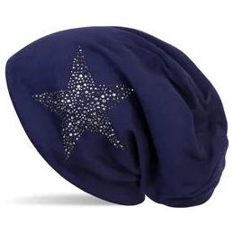 Beanie styleBREAKER "Beanie M&uuml;tze mit Strass Nieten Stern", Damen, blau (dunkelblau), Obermaterial: 100% Viskose CV., Modisch, M&uuml;tzen Beanie