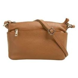Umh&auml;ngetasche CLUTY, Damen, Gr. B/H/T: 27cm x 15cm x 6cm onesize, braun (cognac), Leder, unifarben, Taschen Umh&auml;ngetasche, echt Leder, Made in Italy