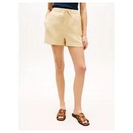 Shorts Tommy Hilfiger "ESS LINEN PULL ON SHORT", Damen, Gr. S (36/38), N-Gr, harvest wheat, Web, Obermaterial: 100% Leinen, unifarben, bequem kurz, Hosen Shorts, mit Tunnelzug am Bund