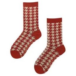 Socken Hudson "Socke Check", Damen, Gr. 39-42, rot (burnt rot 0973), Obermaterial: 69% Baumwolle CO. 25% Polyamid PA. 5% metallisierte Fasern MTF. 1% Elasthan EL., Socken Socken