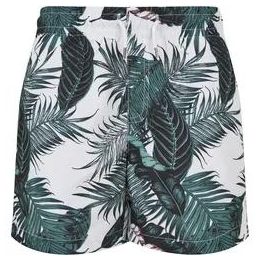 Badeshorts Urban Classics "Urban Classics Herren Boys Pattern Swim Shorts", Jungen, Gr. 122/128, Normalgr&ouml;&szlig;en, palm leaves aop, 100% Polyester, Badehosen Badeshorts