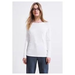 Langarmshirt STREET ONE STUDIO, Damen, Gr. 46, wei&szlig;, Web, 50% Modal, 50% Baumwolle, unifarben, normal normal, U-Boot-Ausschnitt, abgesteppt, Shirts Langarmshirt, mit U-Boot-Ausschnitt
