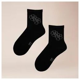 Socken Kunert "Socke Flower Love", Damen, Gr. 35-38, schwarz (schwarz 0070), Obermaterial: 65% Baumwolle CO. 33% Polyamid PA. 2% Elasthan EL., Socken Socken