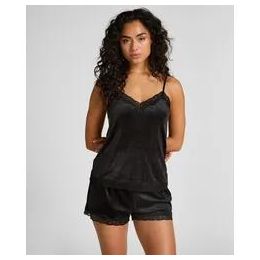 Hunkem&ouml;ller Pyjama HUNKEM&Ouml;LLER "Shorts aus Velours mit Spitze", Damen, Gr. XS, schwarz, 95% Polyester, 5% Elasthan, Homewear-Sets Pyjama