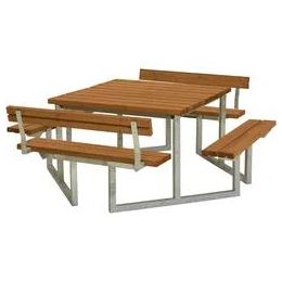 Garten-Essgruppe Plus "&raquo;Twist&laquo; Kombim&ouml;bel mit 2 R&uuml;ckenlehnen", braun (teak ral 1006 transparent), B:227cm H:76cm T:204cm, FSC-zertifizierter Holzwerkstoff, Stahl, Sitzm&ouml;bel-Sets, 204x227x76/45 cm