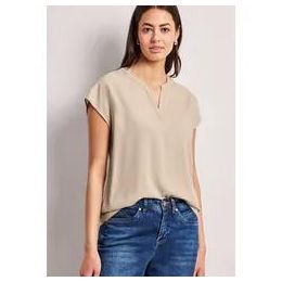 Kurzarmbluse Street One, Damen, Gr. 38, cotton beige, Stoff, 100% Viskose, unifarben, normal normal, Rundhals, abgesteppt, Blusen, mit geschlitztem Rundhalsausschnitt