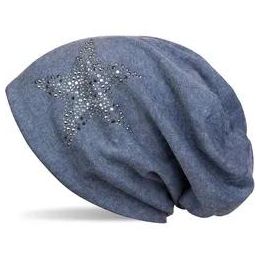 Beanie styleBREAKER "Beanie M&uuml;tze mit Strass Nieten Stern", Damen, blau (jeansblau meliert), Obermaterial: 100% Viskose CV., Modisch, M&uuml;tzen Beanie