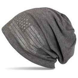 Beanie styleBREAKER "Beanie mit USA Flagge aus Strass", Herren, grau (dunkelgrau meliert), Obermaterial: 50% Viskose CV. 50% Polyester PES., Modisch, M&uuml;tzen Beanie