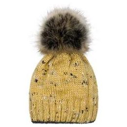 Bommelm&uuml;tze styleBREAKER "Bunt gemusterte Bommelm&uuml;tze mit Glitzerfaden", Damen, gelb, 67% Polyacryl PAN. 15% Polyester PES. 18% Wolle WO. Futter: 100% Polyester PES., Modisch, M&uuml;tzen