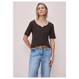 T-Shirt Street One, Damen, Gr. 40, espresso braun, Web, 50% Baumwolle, 50% Modal, unifarben, normal normal, Rundhals, abgesteppt, Shirts T-Shirt, Basic