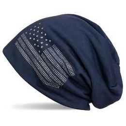 Beanie styleBREAKER "Beanie mit USA Flagge aus Strass", Herren, blau (midnight, blau, dunkelblau), Obermaterial: 50% Viskose CV. 50% Polyester PES., Modisch, M&uuml;tzen Beanie