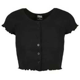 Kurzarmshirt Urban Classics "Urban Classics Damen Ladies Cropped Button Up Rib Tee", Damen, Gr. M, schwarz, 97% Baumwolle, 3% Elasthan, unifarben, slim fit, eckiger Ausschnitt, Shirts