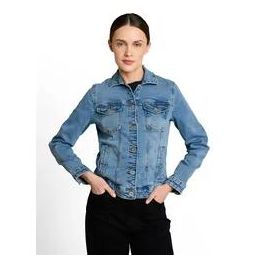 Jeansjacke Tom Tailor, Damen, Gr. L, clean light stone blau denim, Denim/Jeans, Obermaterial: 99% Baumwolle, 1% Elasthan. Futter: 100% Baumwolle, unifarben, regular fit h&uuml;ftbedeckend, Rundhals, Jacken Jeansjacke, mit Stretch