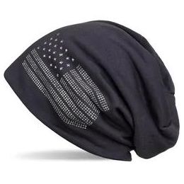 Beanie styleBREAKER "Beanie mit USA Flagge aus Strass", Herren, grau (anthrazit), Obermaterial: 50% Viskose CV. 50% Polyester PES., Modisch, M&uuml;tzen Beanie