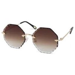 Sonnenbrille styleBREAKER "Rahmenlose Runde Sonnenbrille mit Diamant Schliff", Damen, braun (gestell gold, glas braun verlauf), Modisch, Sonnenbrillen Sonnenbrille