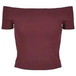 T-Shirt Urban Classics "Urban Classics Damen Ladies Off Shoulder Rib Tee", Damen, Gr. XL, rotwine, 97% Baumwolle, 3% Elasthan, unifarben, slim fit, Carmenausschnitt, Shirts T-Shirt