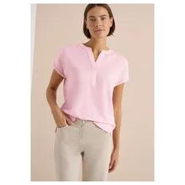 Kurzarmbluse Cecil, Damen, Gr. XXL (46), light blush rose, Web, 75% Baumwolle, 25% Modal, unifarben, klassisch normal, Rundhals, B&uuml;ndchen, Blusen, mit geschlitztem Rundhalsausschnitt