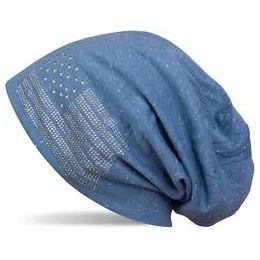 Beanie styleBREAKER "Beanie mit USA Flagge aus Strass", Herren, blau (jeansblau meliert), Obermaterial: 50% Viskose CV. 50% Polyester PES., Modisch, M&uuml;tzen Beanie