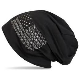 Beanie styleBREAKER "Beanie mit USA Flagge aus Strass", Herren, schwarz, Obermaterial: 50% Viskose CV. 50% Polyester PES., Modisch, M&uuml;tzen Beanie