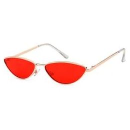 Sonnenbrille styleBREAKER "Schmale Cateye Sonnenbrille mit Metallrahmen", Damen, rot (gestell silber, glas rot get&ouml;nt), Modisch, Sonnenbrillen Sonnenbrille