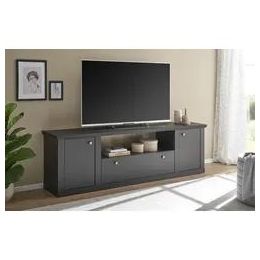 Lowboard Home Affaire "Lincoln, moderner TV-Schrank, schwarze Kommode, TV-Unterschrank", schwarz matt, B:205cm H:62cm T:42cm, FSC-zertifizierter Holzwerkstoff, Sideboards, Lowboard, edles Design, messingfarbene Knopfgriffe, in 2 Gr&ouml;&szlig;en verf&uuml;gbar