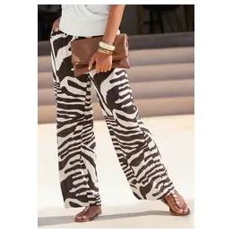 Palazzohose Lascana, Damen, Gr. 36, N-Gr, braun (creme, braun bedruckt), Web, Obermaterial: 100% Viskose, bedruckt, figurumspielend kn&ouml;chellang, Hosen Palazzohose, mit Animalprint, Schlupfhose, Wide-Leg, modisch