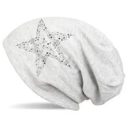 Beanie styleBREAKER "Beanie M&uuml;tze mit Strass Nieten Stern", Damen, grau (hellgrau meliert), Obermaterial: 100% Viskose CV., Modisch, M&uuml;tzen Beanie