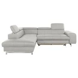 Ecksofa COTTA "Chef L-Form", argent, B:257cm H:72cm T:206cm, Luxus-Microfaser (100% Polyester);Kunstleder Softlux;Leder Advantage (abgedecktes Spalt-Rindsleder), R&uuml;ckseite mit schwarzem Spannstoff bezogen;NaturLEDER (echtes Rindsleder), R&uuml;ckseite mit schwarzem Spannstoff bezogen, Sofas, Ecksofa, mit Kopfteilverstellung, edle Metallkufen, wahlweise mit Bettfunktion