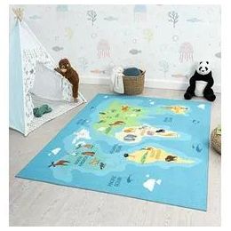 Teppich the carpet "Happy Life", blau, B:140cm H:4mm L:200cm, Polyester, Teppiche, Teppich, Life Kinderzimmer Teppich Spielteppich pflegeleicht