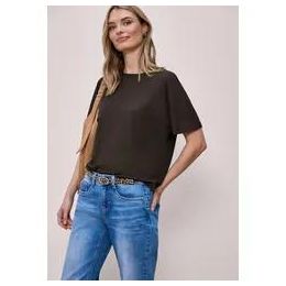 T-Shirt Street One, Damen, Gr. 38, espresso braun, Web, 95% Viskose, 5% Elasthan, unifarben, normal normal, Rundhals, abgesteppt, Shirts T-Shirt, Rundhalsausschnitt