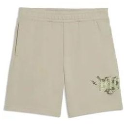 Sporthose Puma "Essentials Camo Shorts Jungen", M&auml;dchen, Gr. 128, Normalgr&ouml;&szlig;en, pebble gray beige, Obermaterial: 68% Baumwolle, 32% Polyester. Tasche &ndash; Oben: 100% Baumwolle, regular fit, Hosen Sporthose
