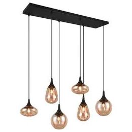 Trio LEUCHTEN Pendelleuchte "Lumina, E14 H&auml;ngelampe 6-flammig Glasschirme in 3 Formen amberfarbig", schwarz (schwarz matt), 6, H: 150cm, 1 Stk., Leuchten, exkl 6x E14 max 40W, H&auml;ngeleuchte h&ouml;henverstellbar bis max 150 cm, Pendelleuchte