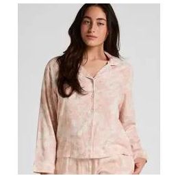 Hunkem&ouml;ller Pyjama HUNKEM&Ouml;LLER "Leinen-Pyjamajacke mit Blumenmuster", Damen, Gr. L, rosa, 70% Viskose, 30% Leinen, Homewear-Sets Pyjama